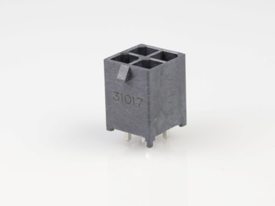 Mega-Fit Vertical Header, 5.70mm Pitch, Through Hole, Dual Row, 4 Circuits, Matte Tin (Sn) Plating, 3.73mm Tail Length, Glow-Wire Capable, Tape and Reel, Black