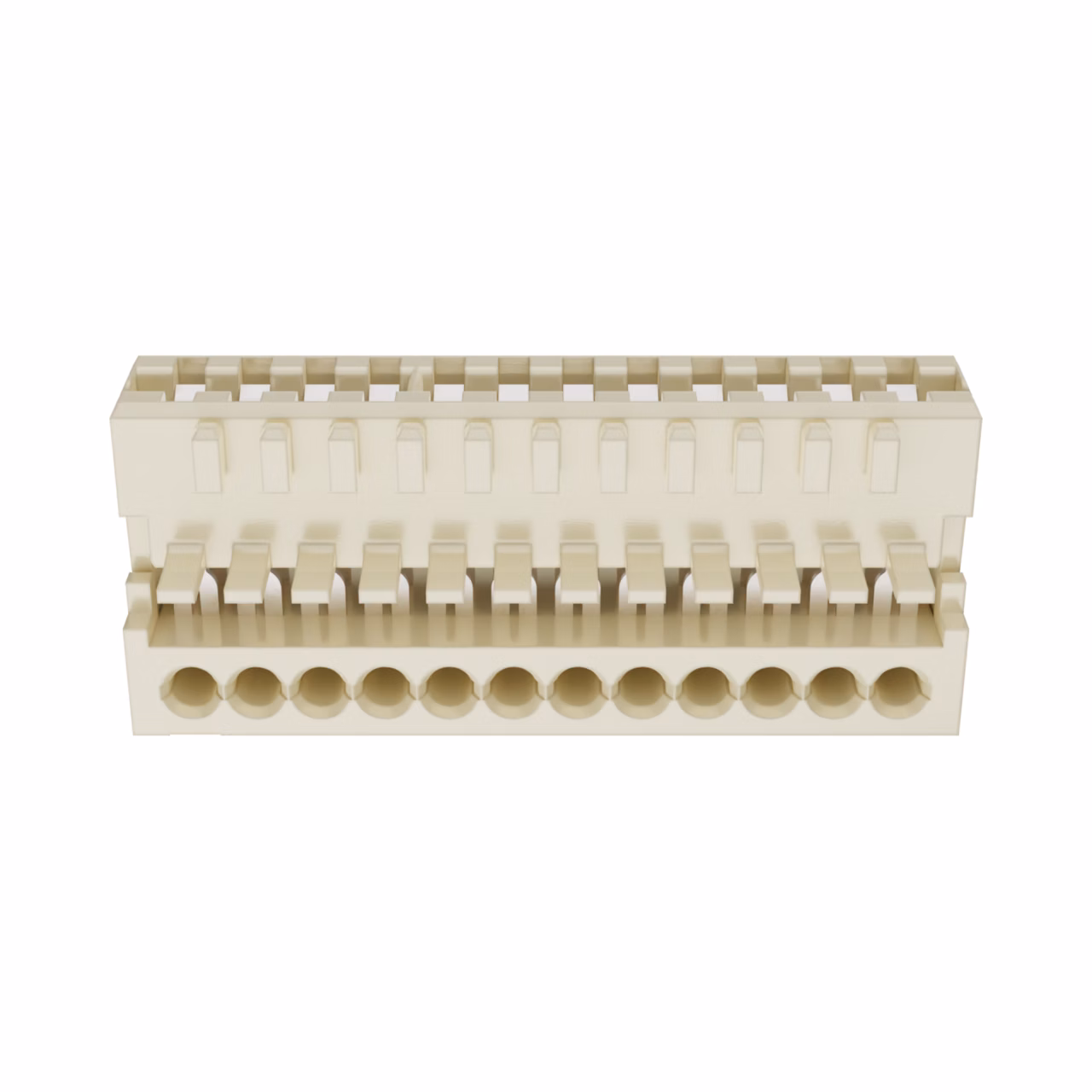 Appli-Mate RAST 2.5 Connector, 2.50mm Pitch, Female, 12 Circuits, Positions A Removed, Polarizing Rib Between 4/5, Locking Pips, Slotted Endwalls, Tin Plating for sale