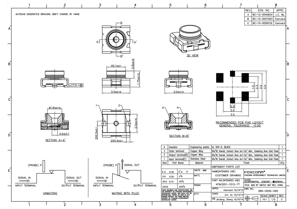 FOXCONN KFM3201-1012-7F customer drawing sheet 1