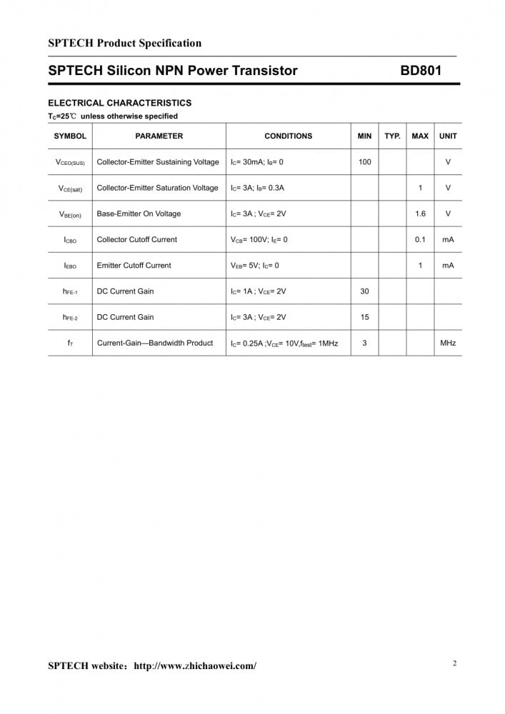 SPTECH BD801 datasheet page 2