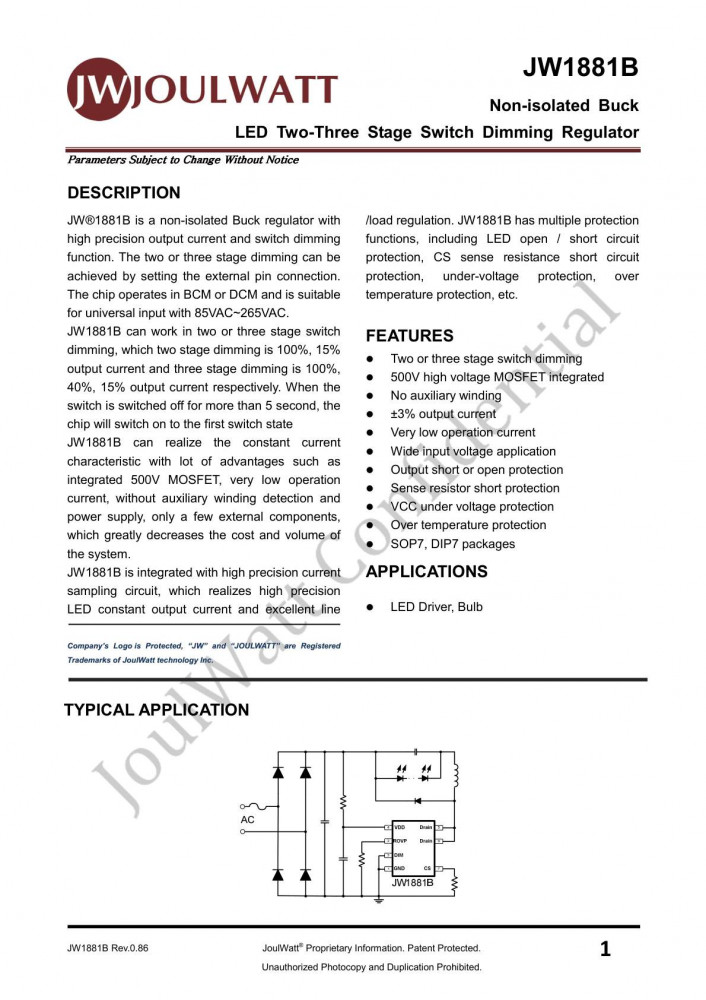 JW1881B technical document preview