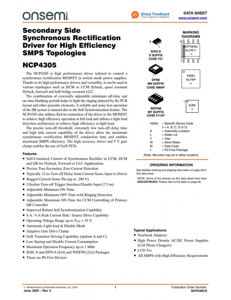 NCP4305 datasheet page 1