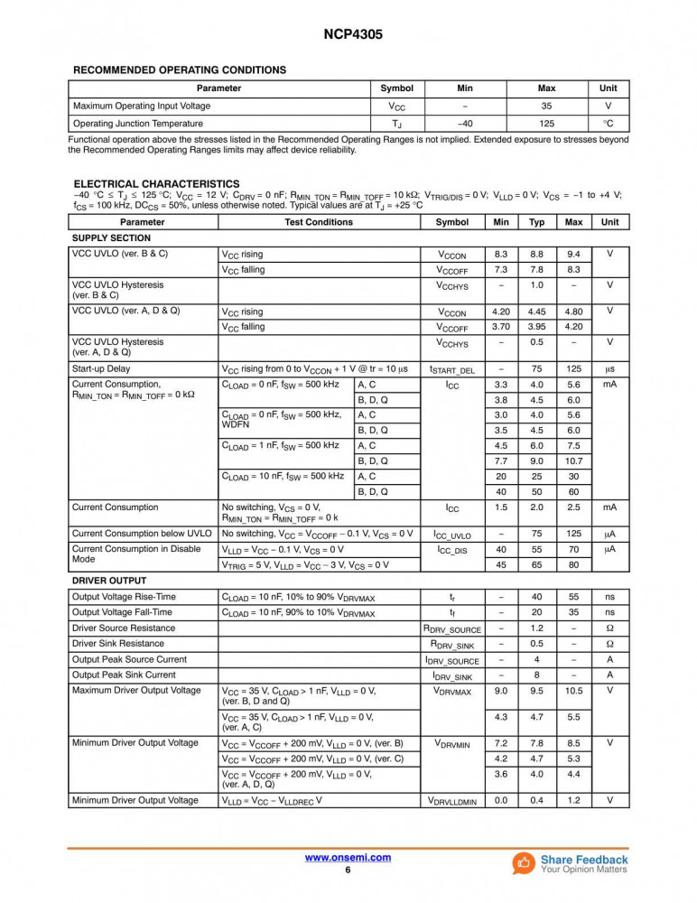 NCP4305 datasheet page 6