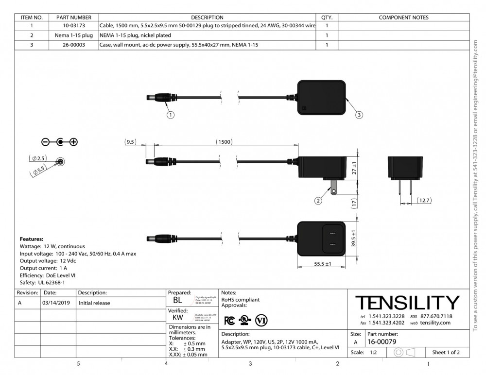 Tensility International 16-00079 adapter drawing, page 1