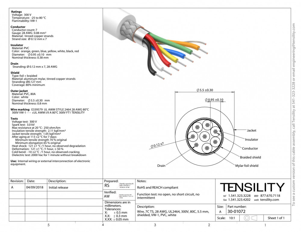 Tensility International 30-01072 cable product drawing