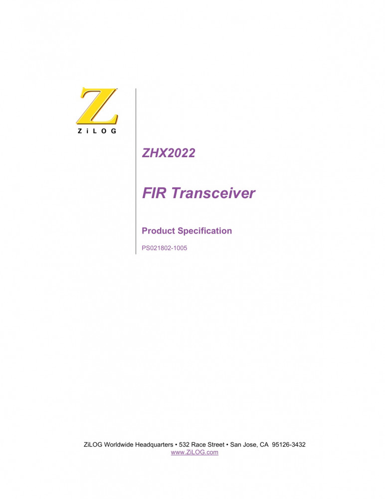 ZHX2022 specification page 1