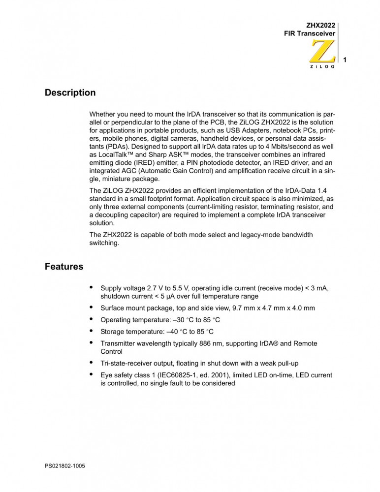 ZHX2022 specification page 5