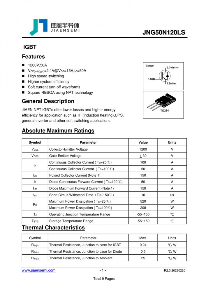 JNG50N120LS datasheet page 1