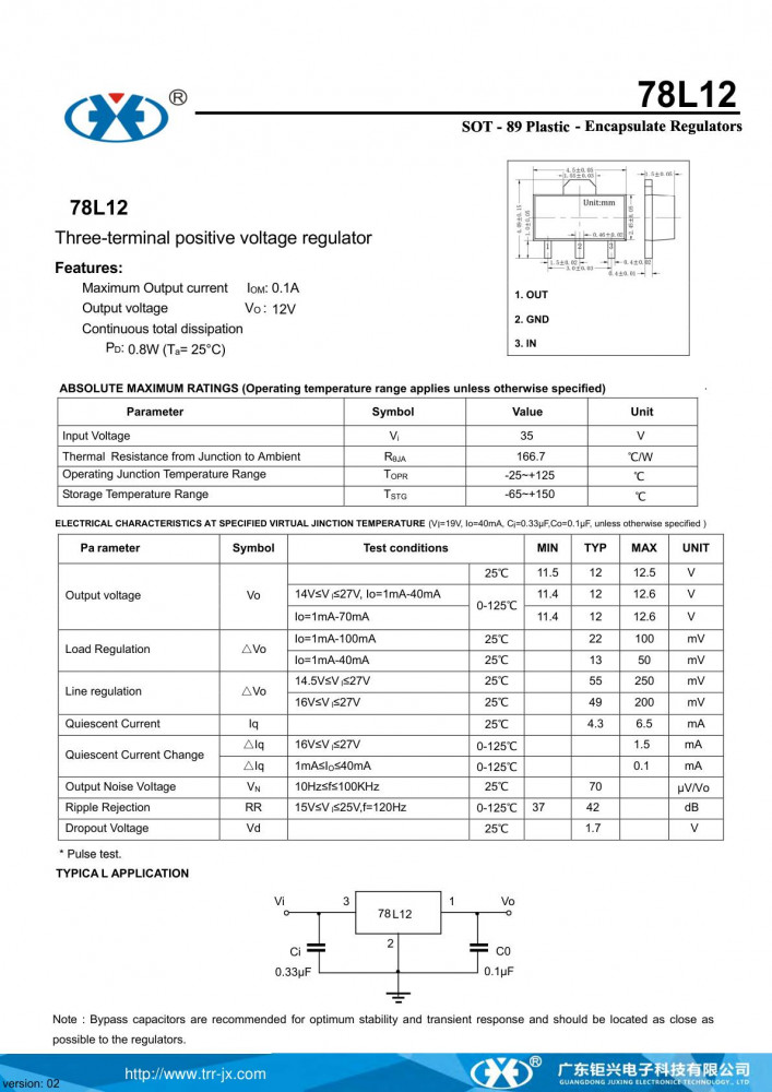 JUXING 78L12 datasheet page 1