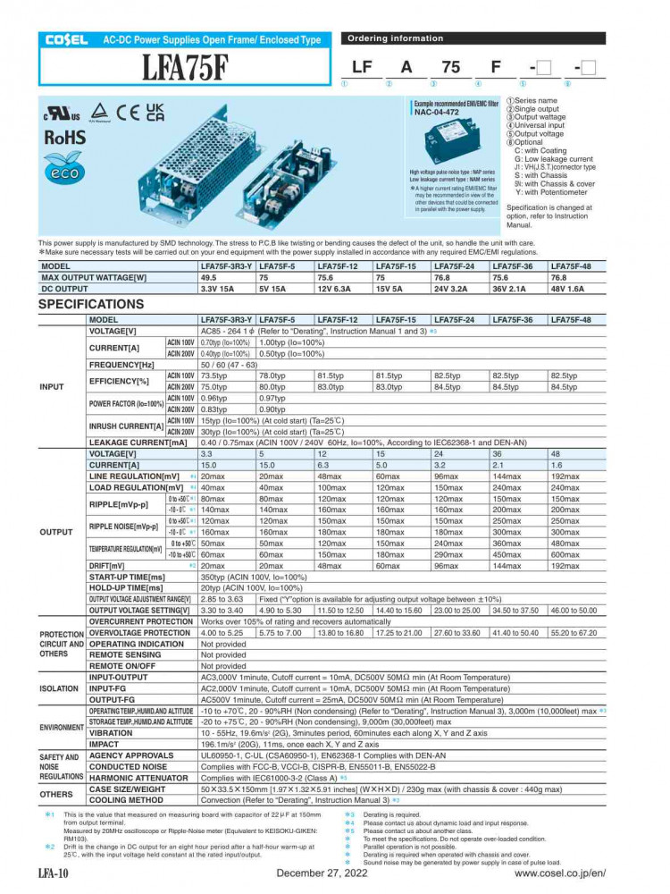 Cosel LFA-series datasheet page 10