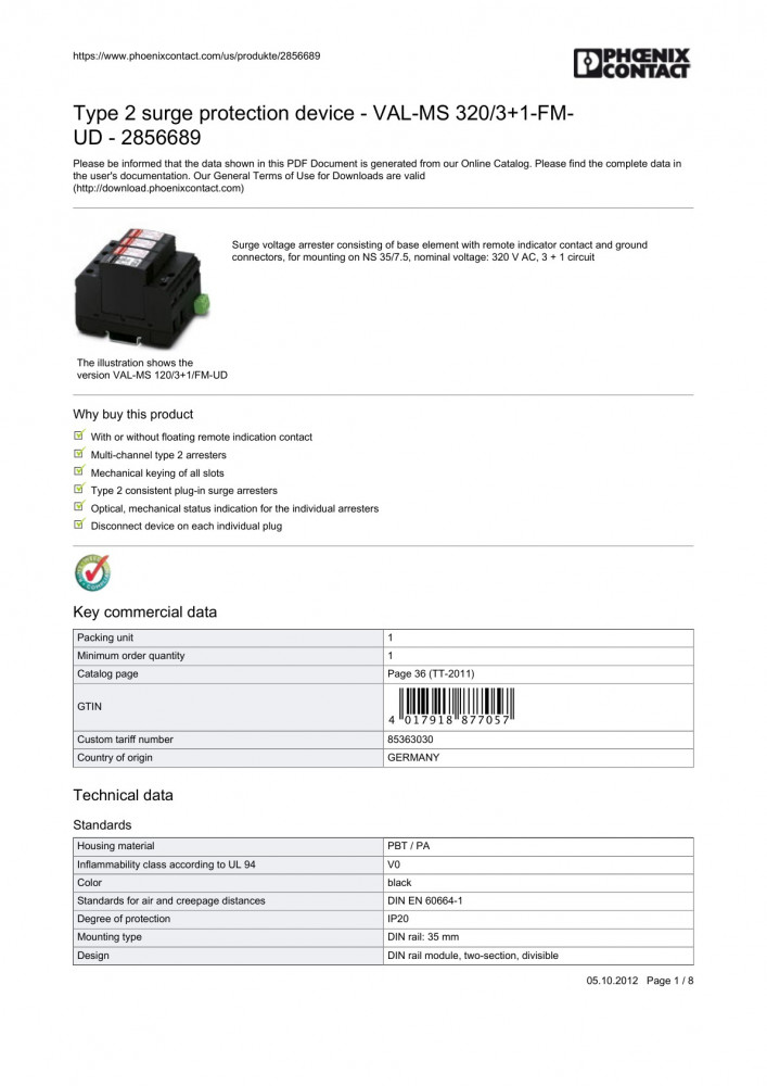 Phoenix Contact 2856689 technical document page 1
