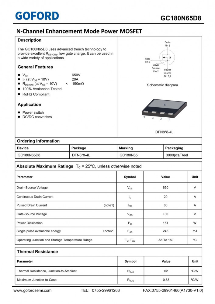 GC180N65D8 datasheet page 1