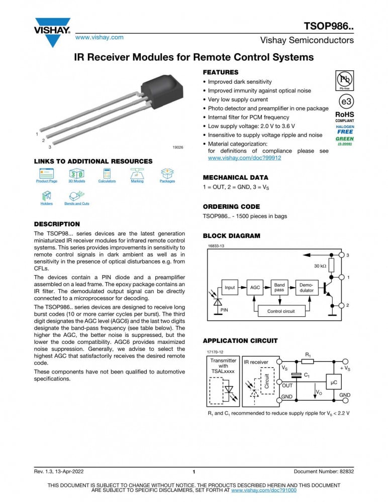 TSOP98640 datasheet page 1
