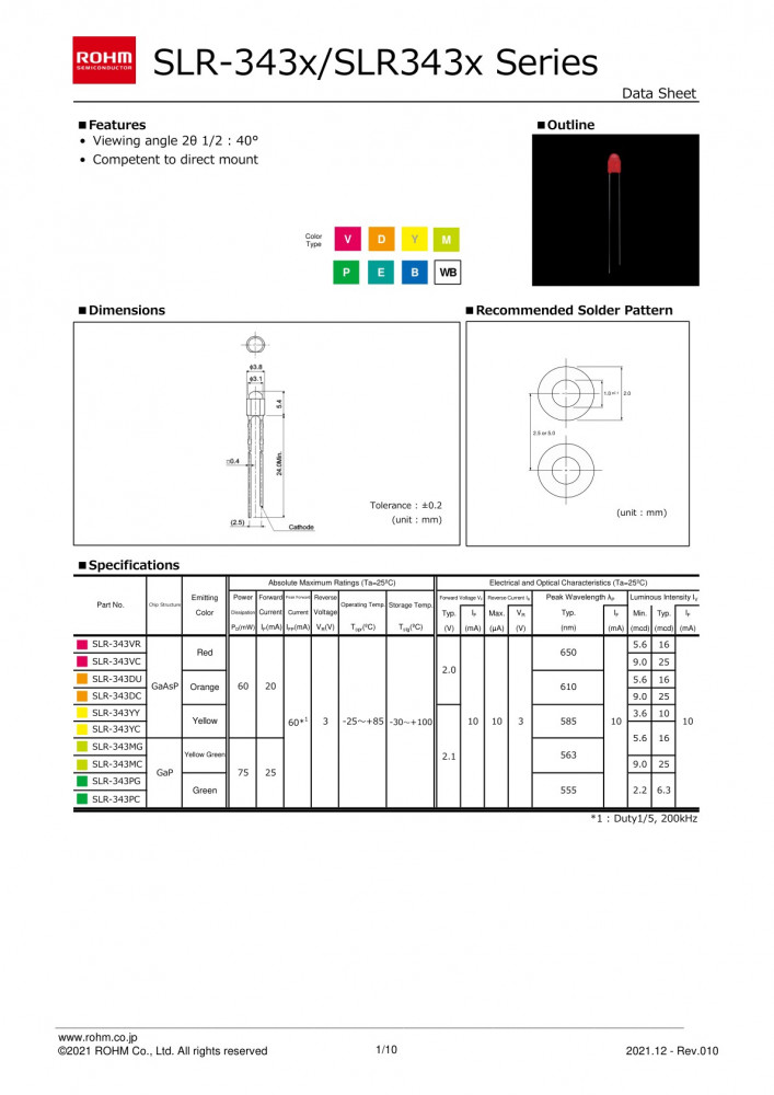 ROHM SLR-343 series datasheet page 1