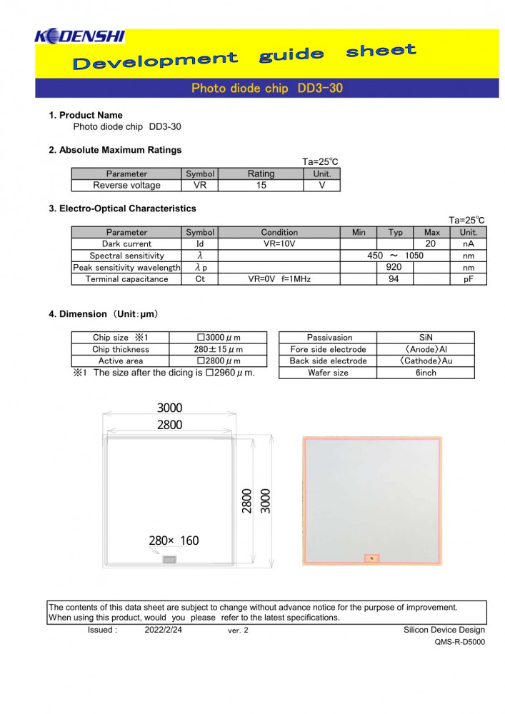 DD3-30 photodiode chip technical document image
