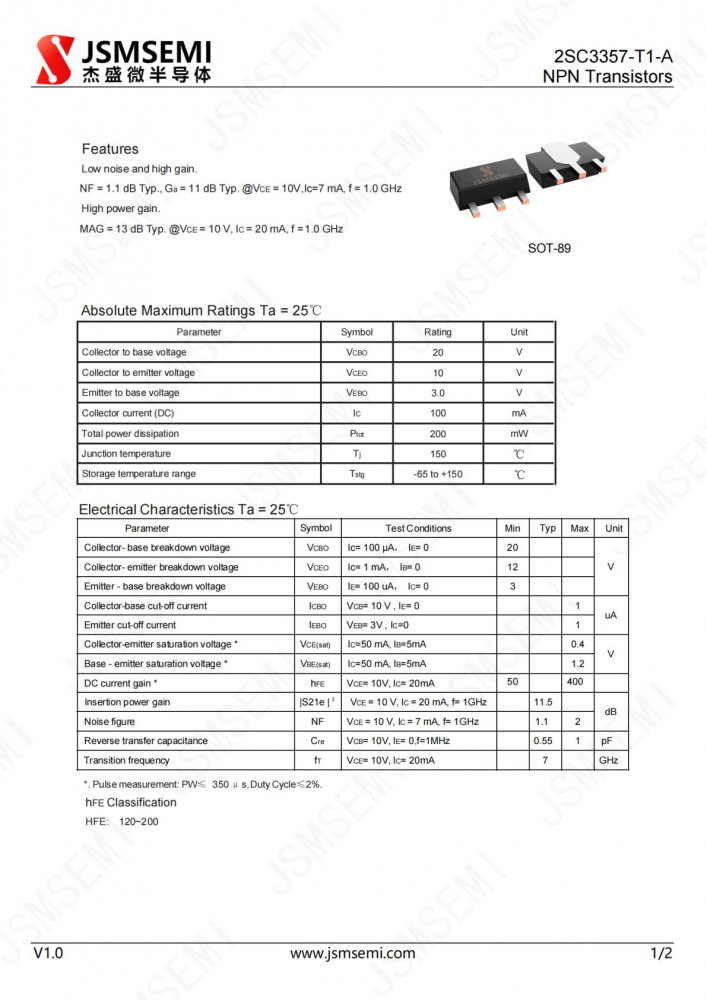 2SC3357-T1-A technical document page 1