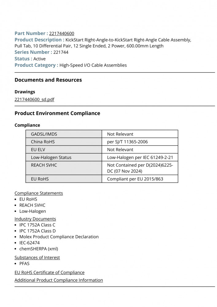 MOLEX 2217440600 technical drawing preview, page 1