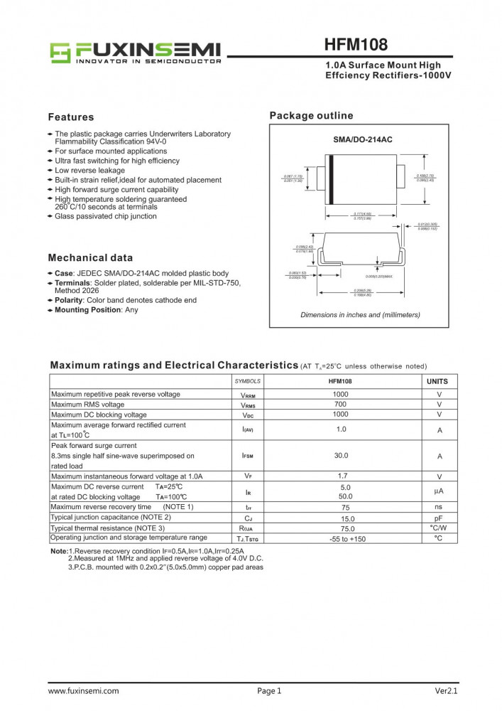 HFM108 datasheet page 1