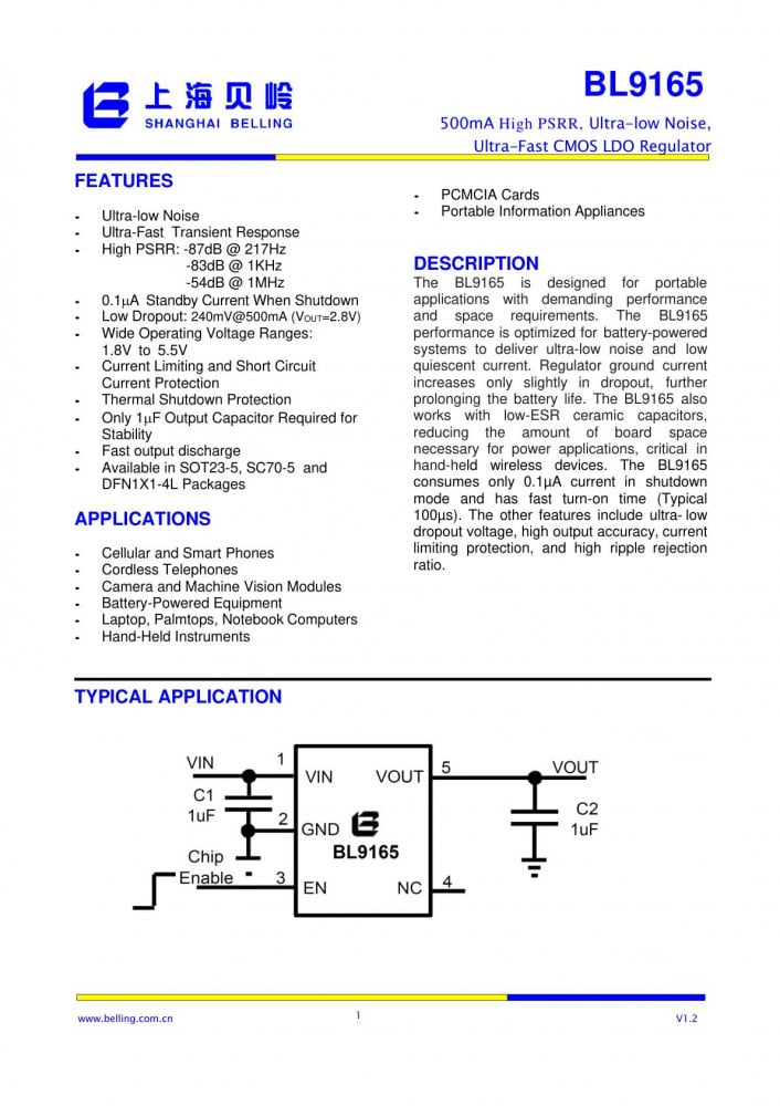 BL9165 datasheet page 1