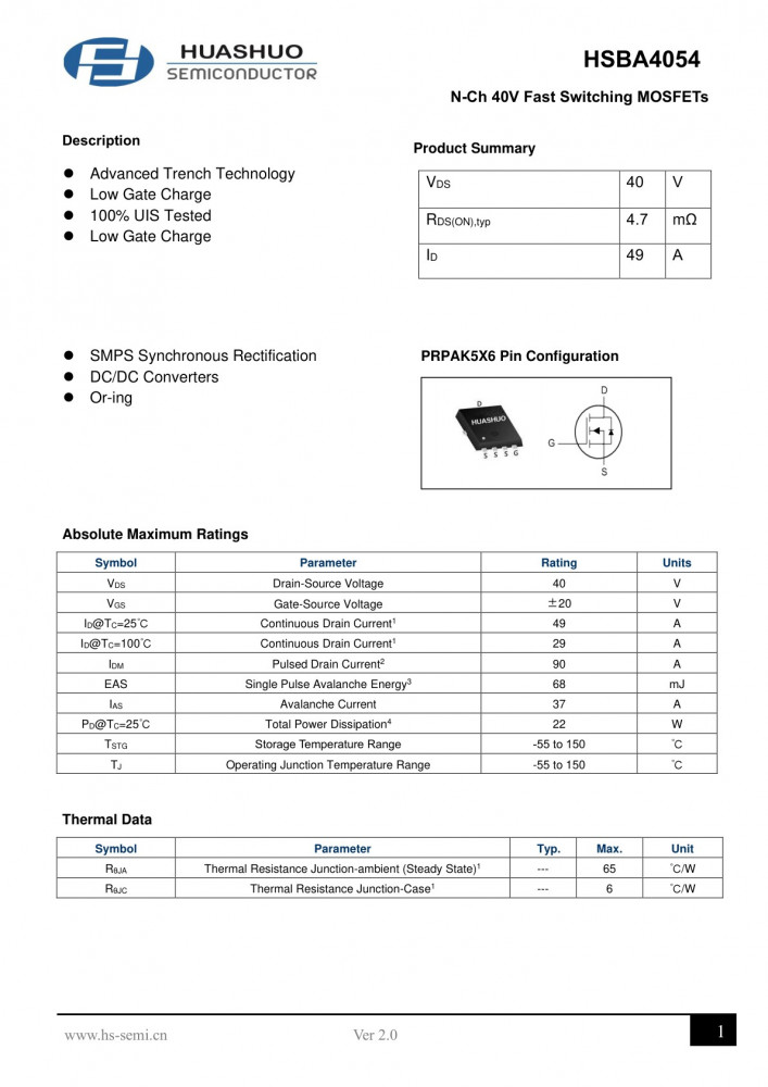 HSBA4054 datasheet page 1