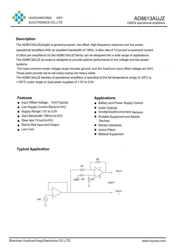 AD8613AUJZ-HXY datasheet page 1