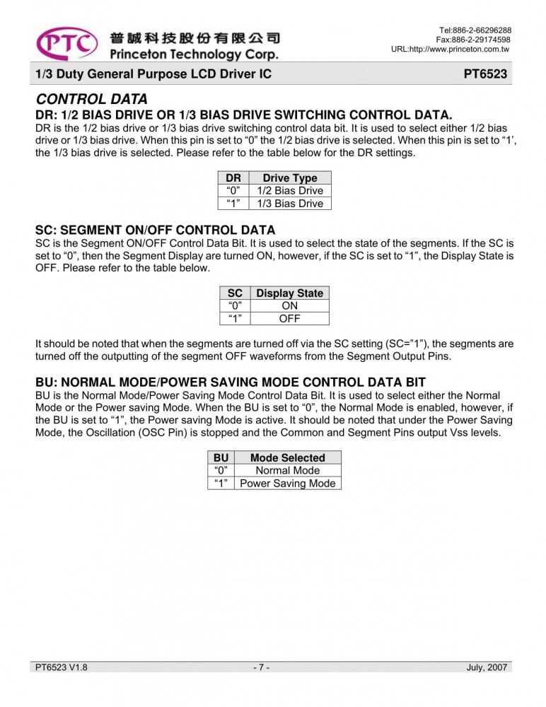 PT6523HQ datasheet page 7