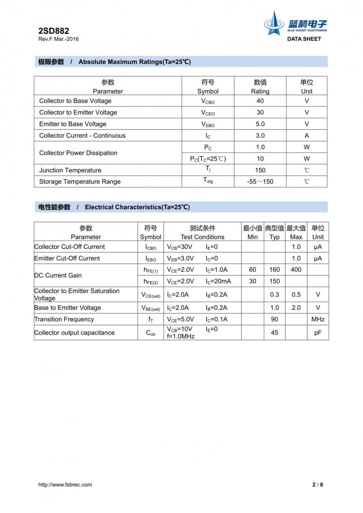 2SD882-P datasheet page 2