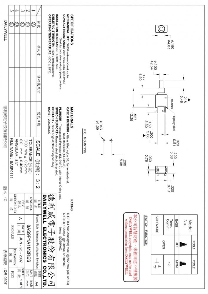 Dailywell 8AS9P1A1M2RES technical drawing