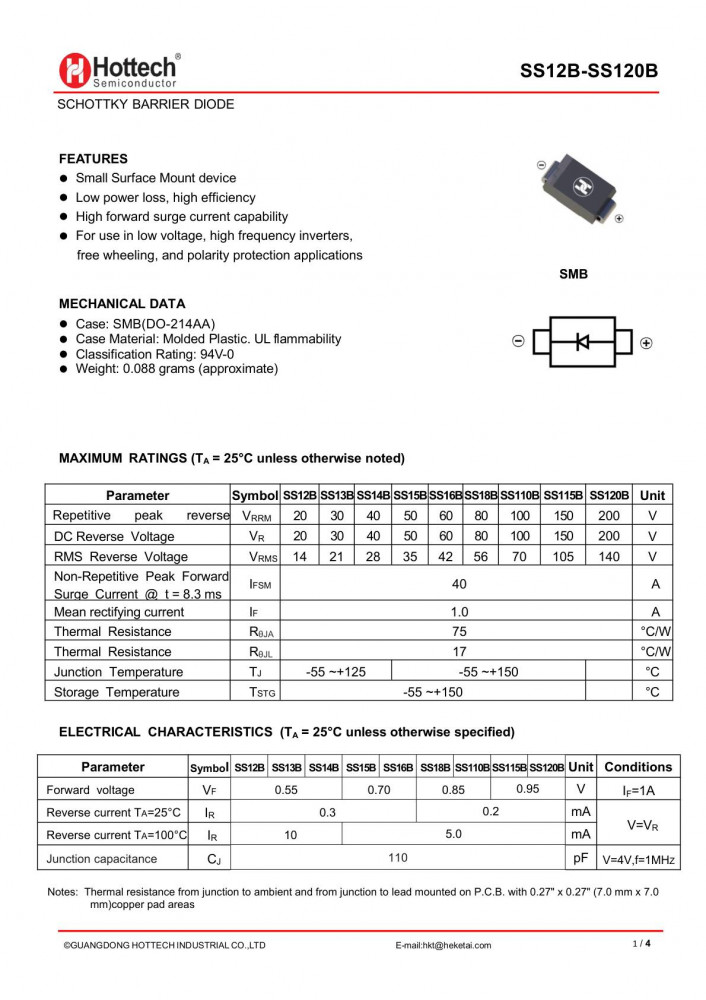 SS110B datasheet page 1