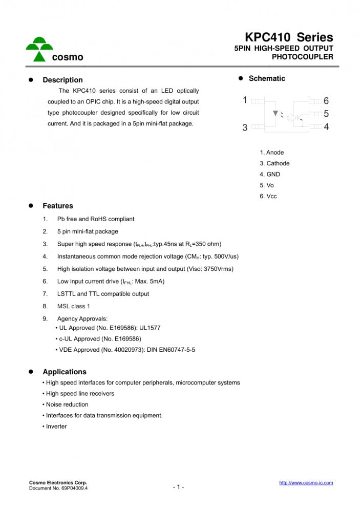 KPC410 0E datasheet page 1