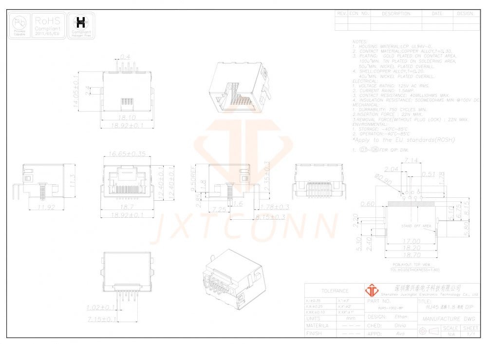 RJ45-1002-8P technical drawing page