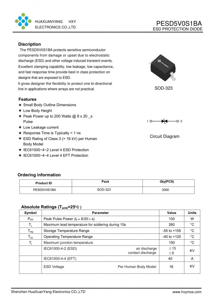 PESD5V0S1BA technical document page 1