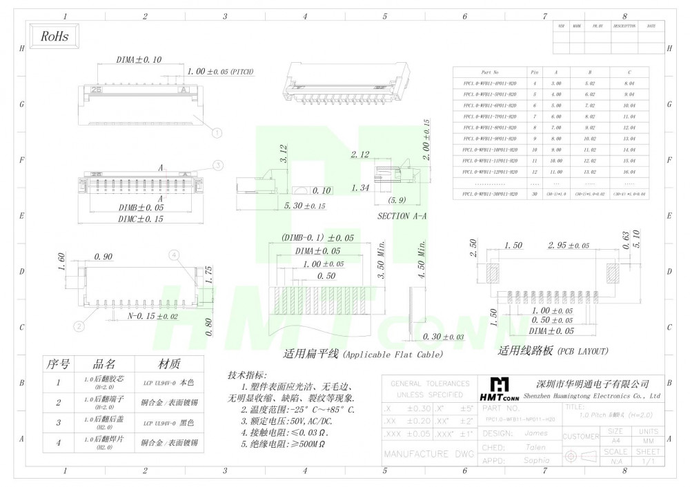 FPC1.0-WFB11-4P011-H20 technical document preview