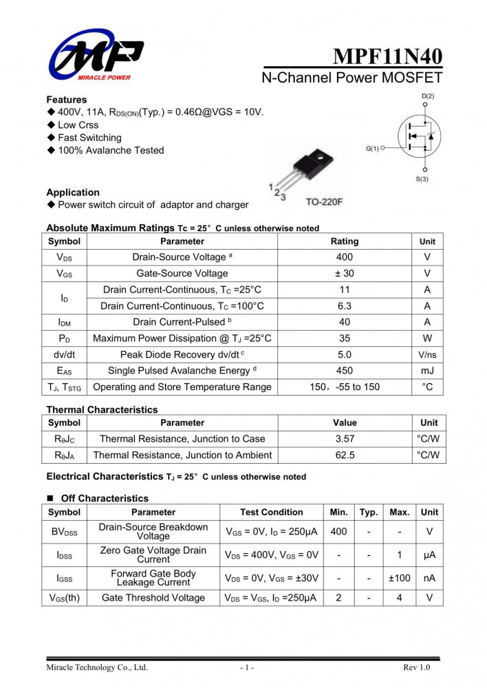 MPF11N40 datasheet page 1