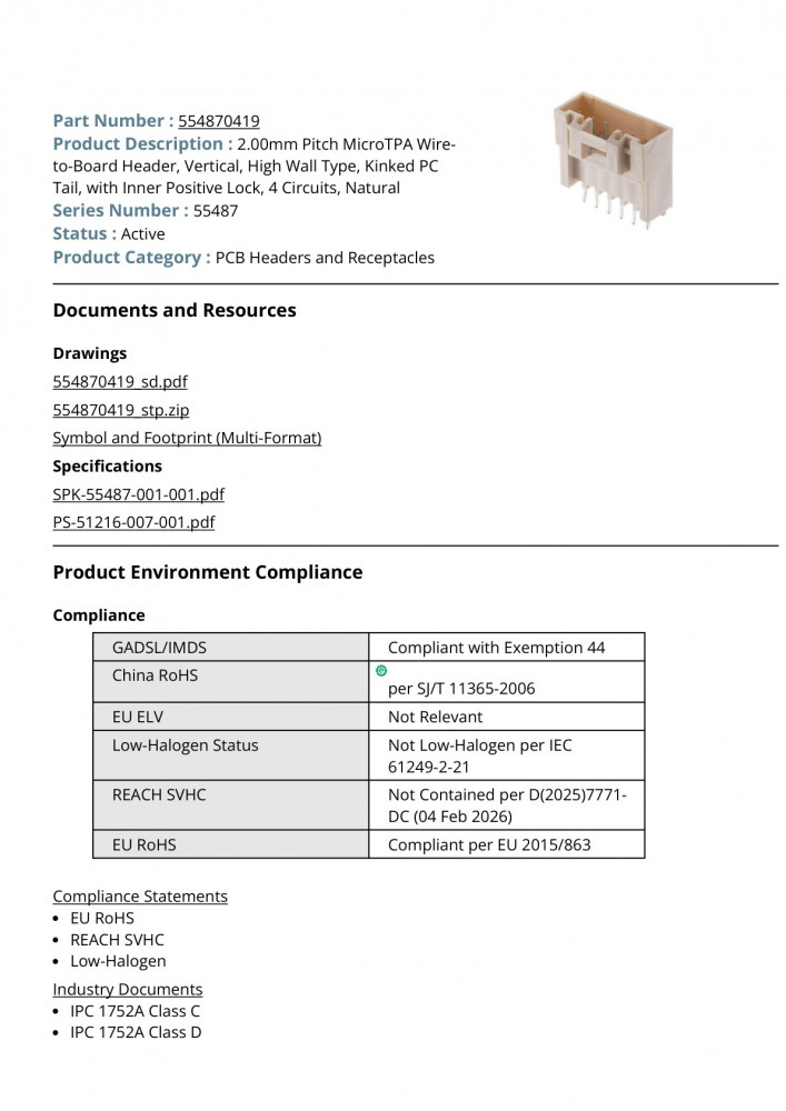 MOLEX 554870419 technical drawing preview, page 1