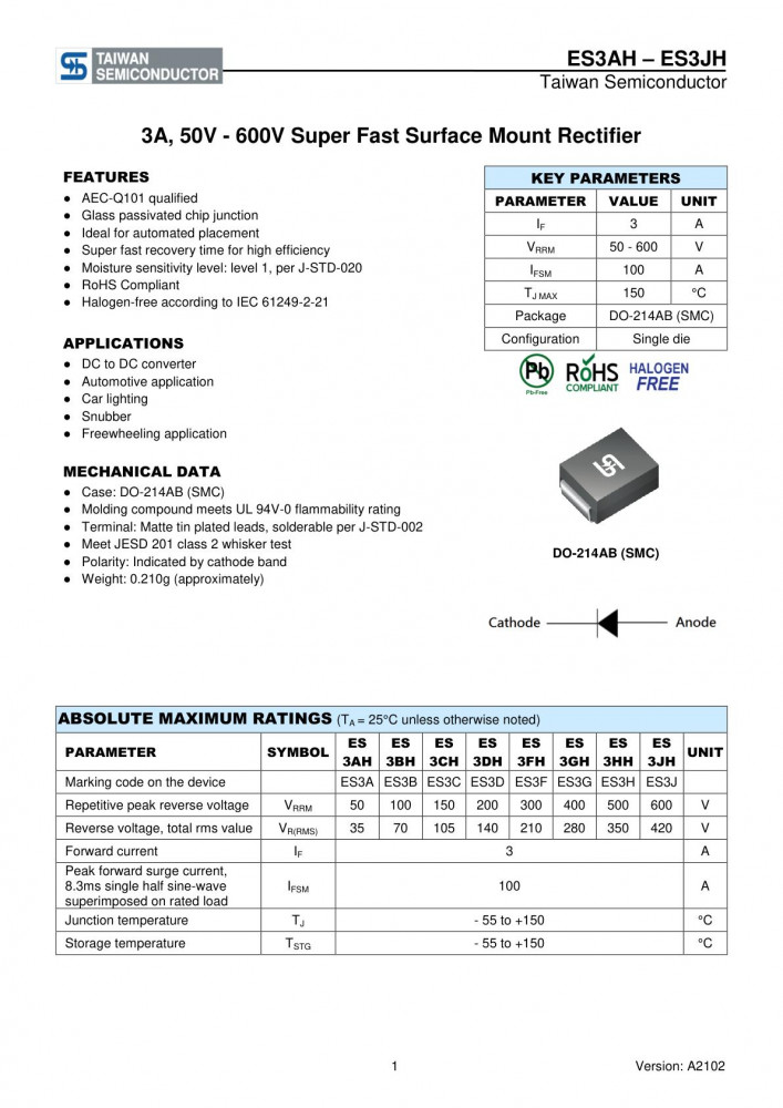 ES3BH datasheet page 1