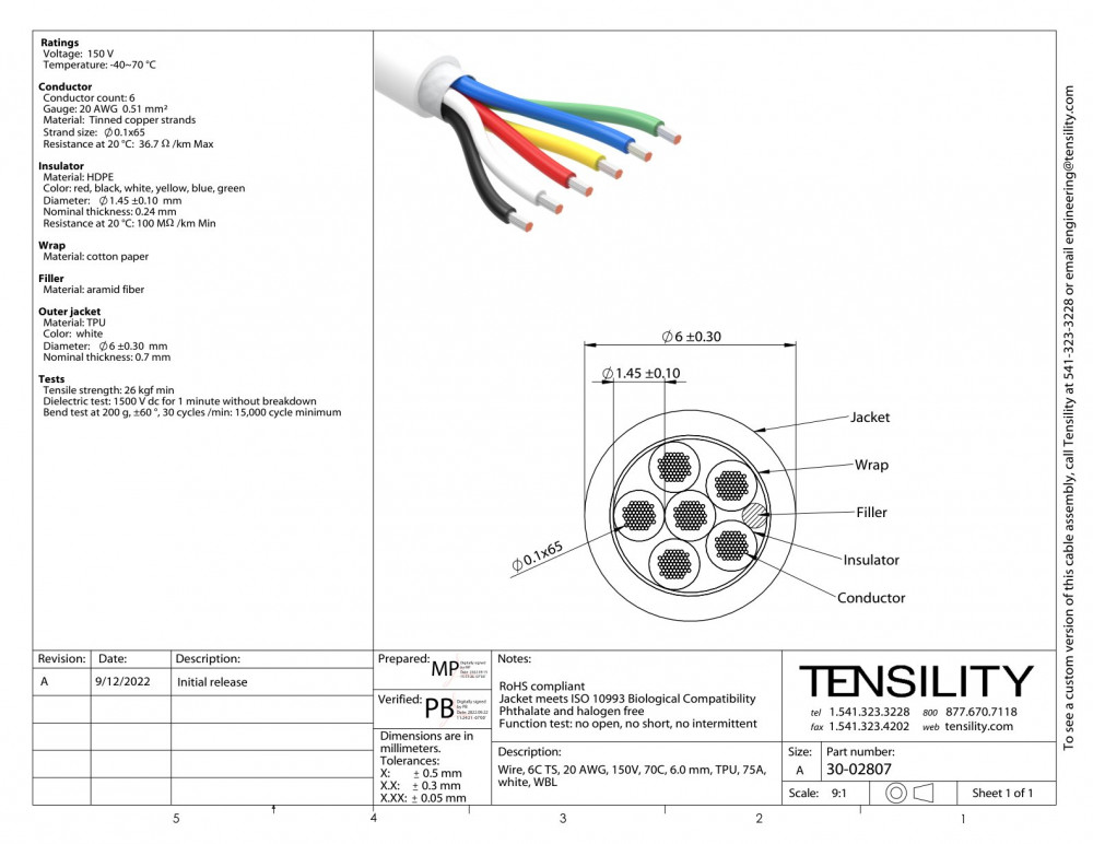 Tensility International 30-02807 cable technical drawing