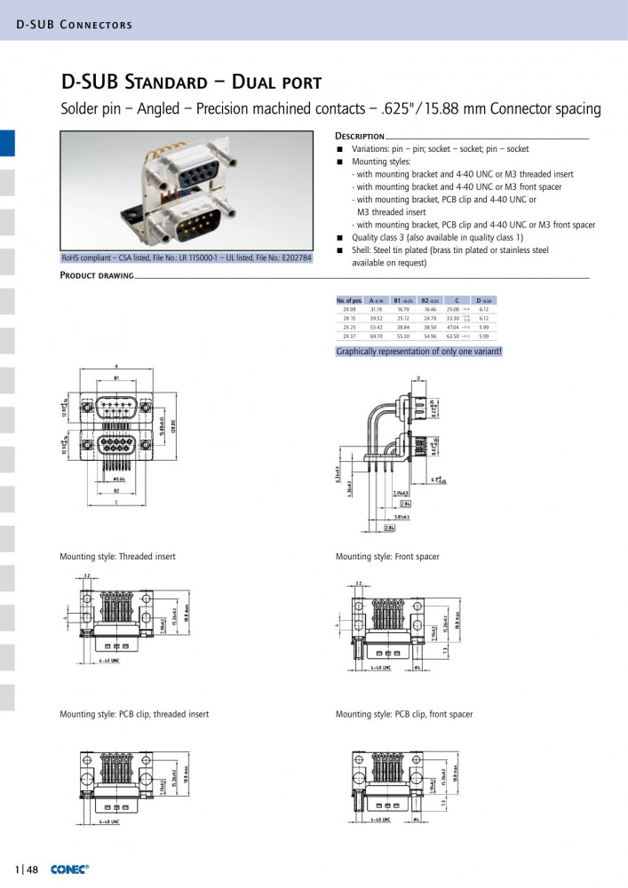 Conec D-Sub dual-port technical document page 1