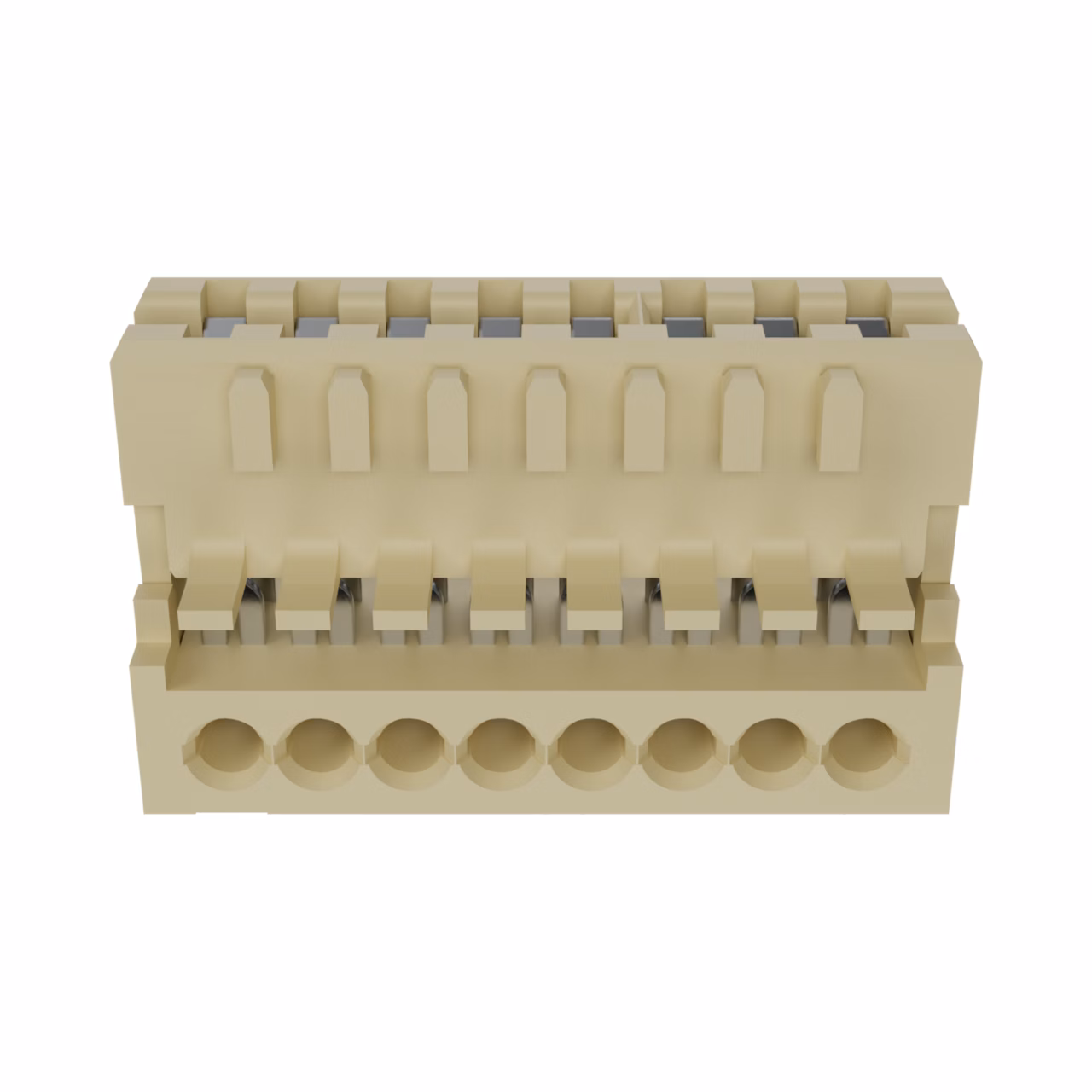 Appli-Mate RAST 2.5 Connector, 2.50mm Pitch, Female, 8 Circuits, Positions A and I Removed, Polarizing Rib Between 5/6, Locking Pips, Open Endwalls, Tin Plating for sale