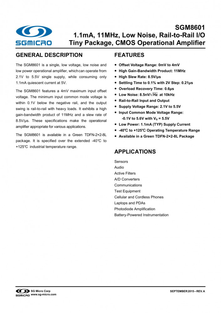 SGM8601 datasheet page 1