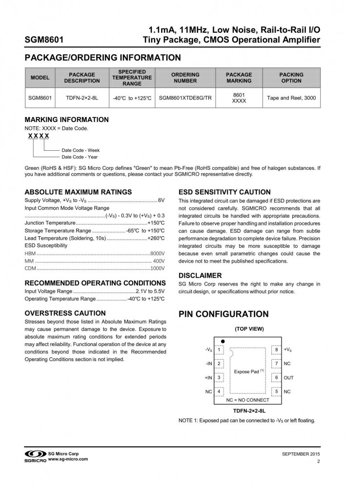 SGM8601 datasheet page 2