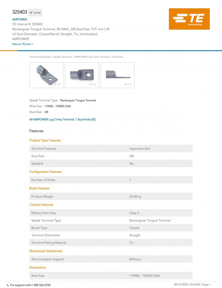 TE Connectivity 325403 document page 1