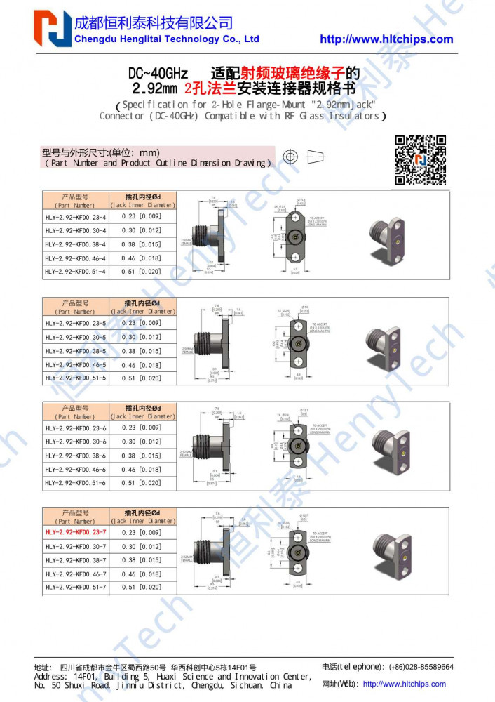 HenryTech 2.92 mm connector specification page 1