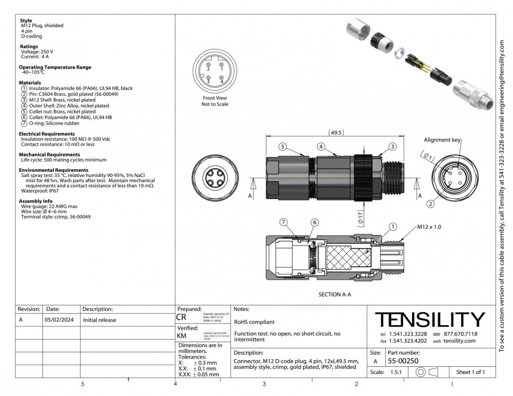 Tensility International 55-00250 product drawing preview