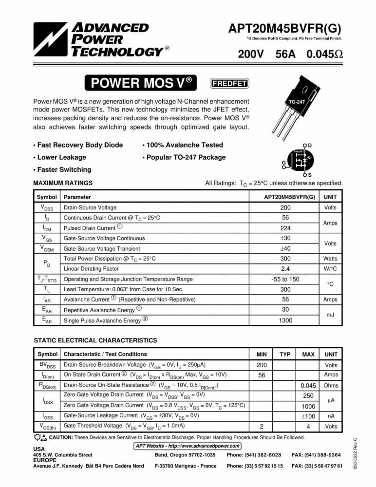 APT20M45BVFRG datasheet page 1