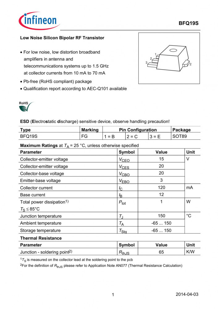 BFQ19SH6327 technical document page 1