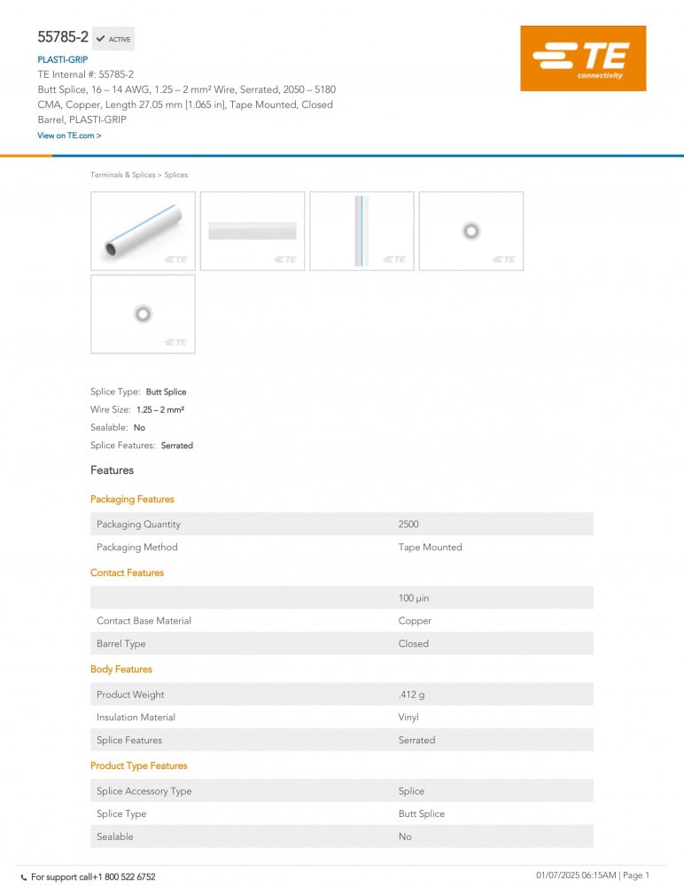 TE Connectivity 55785-2 document page 1