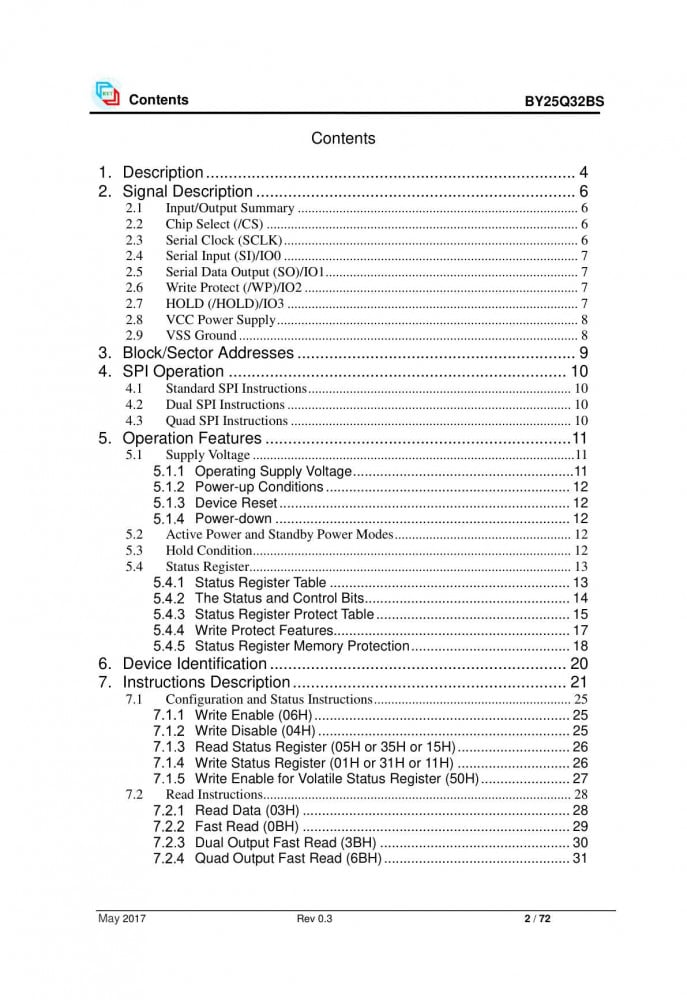 BY25Q32BS datasheet page 2