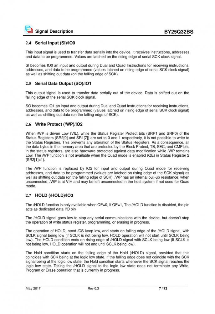 BY25Q32BS datasheet page 7