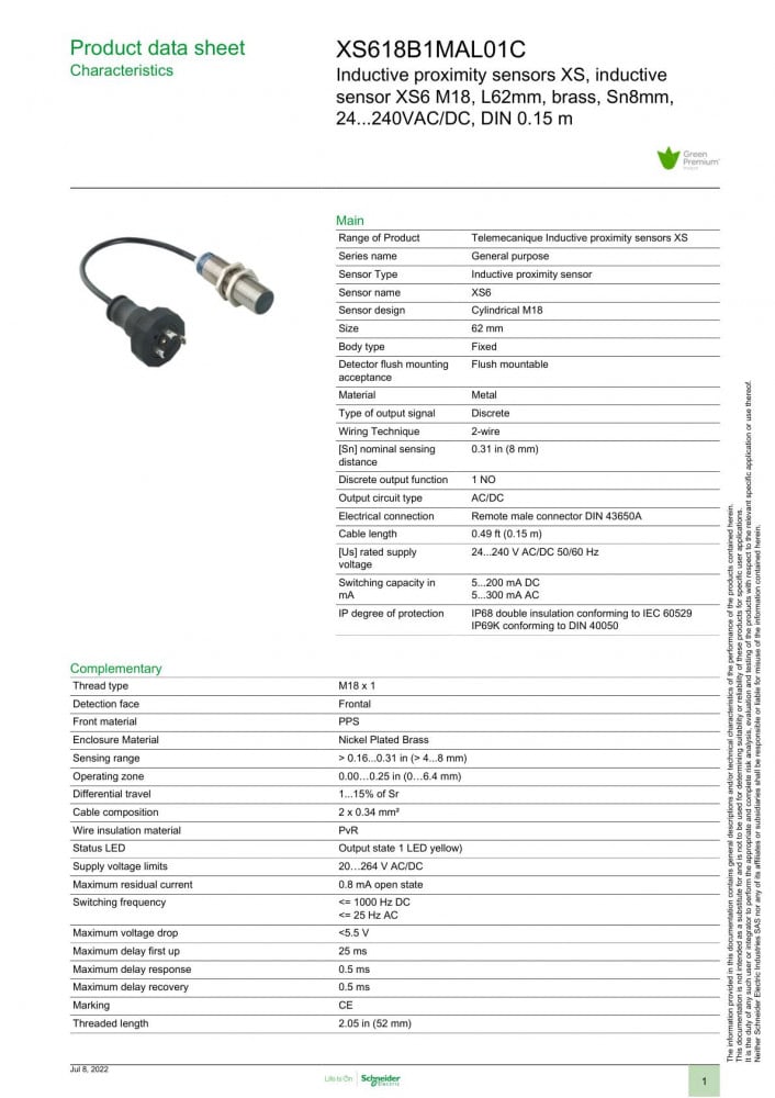 XS618B1MAL01C technical document page 1